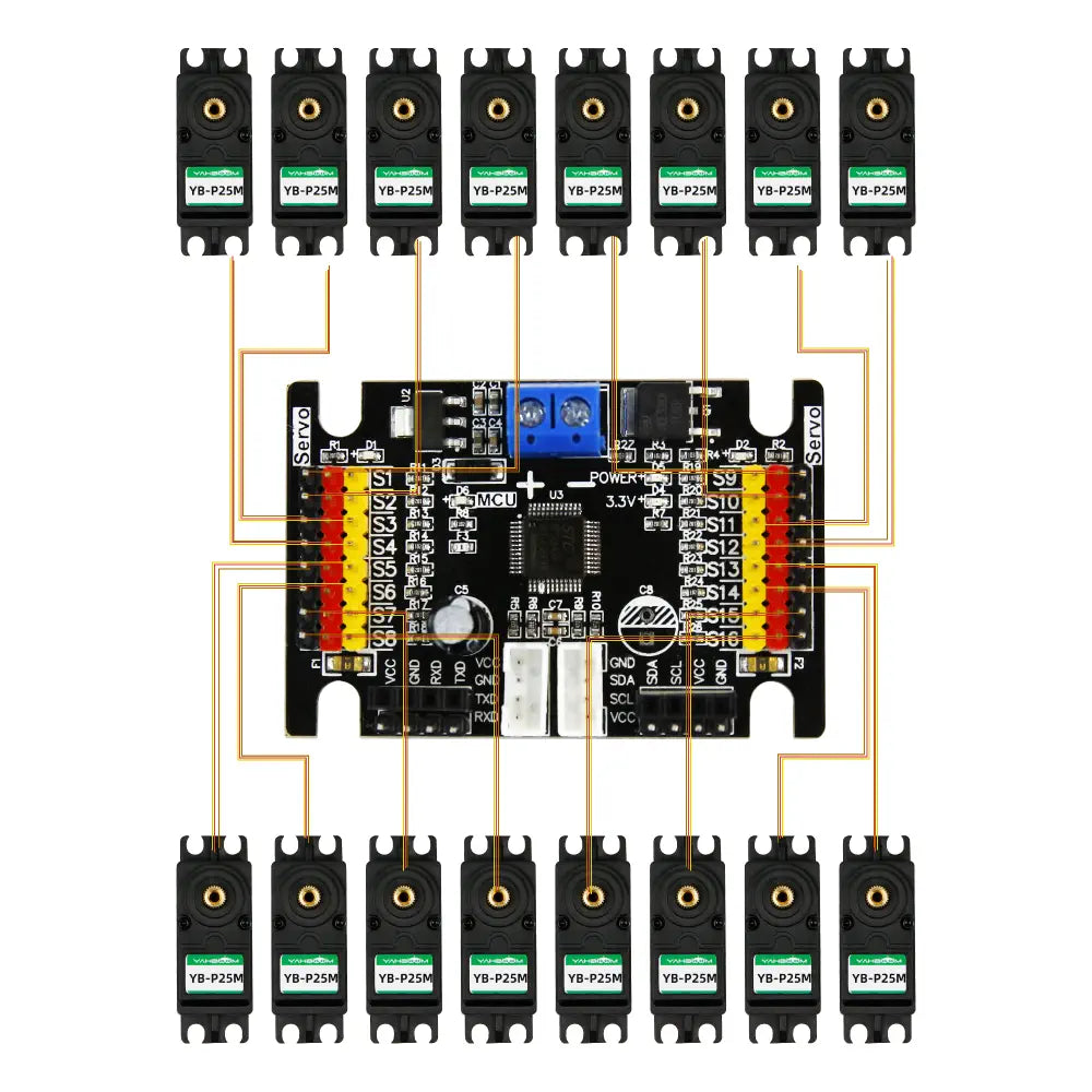 Yahboom 16 Channel PWM Servo Control Debugging Board w/ Bluetooth APP Control for Robotic Arm ...