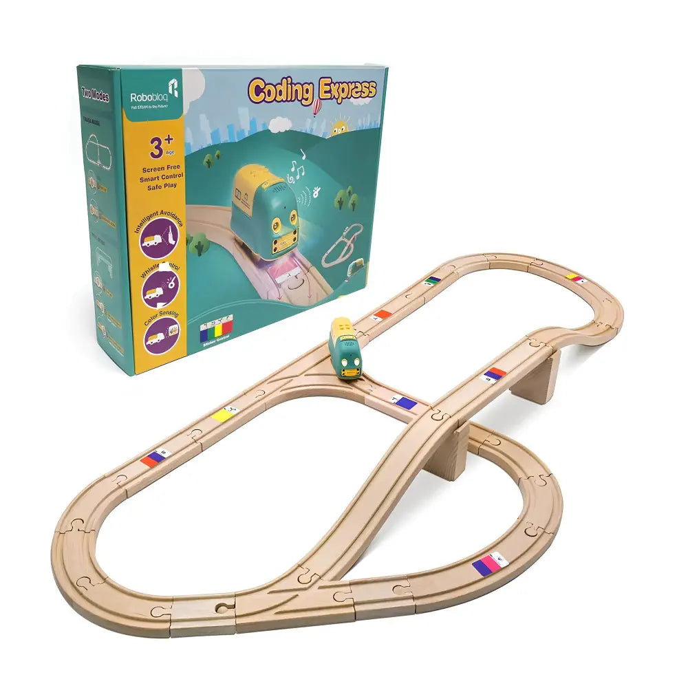Robobloq Coding Express Educational STEAM Wooden Train Set w/ 25 Pieces Tracks - RobotShop