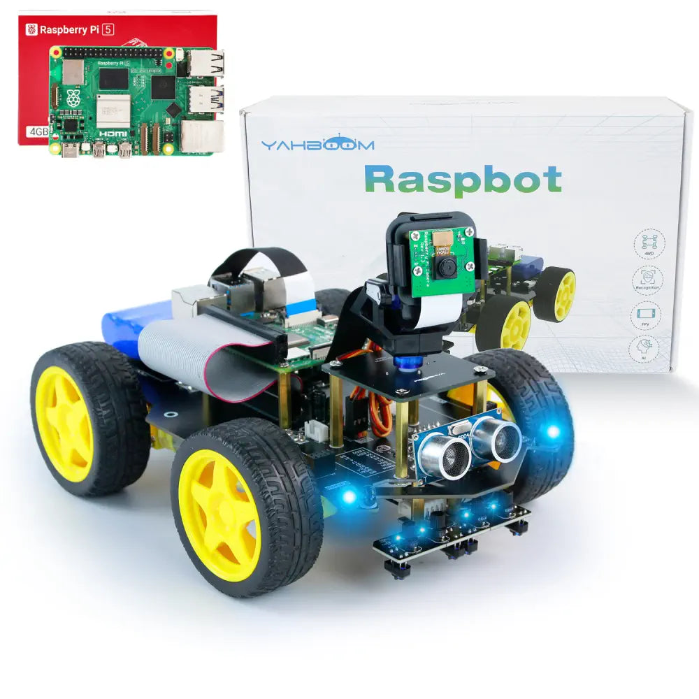 Yahboom Raspbot Ai Vision Robot Car With Fpv Camera For Raspberry Pi 5with Raspberry Pi 5 4g