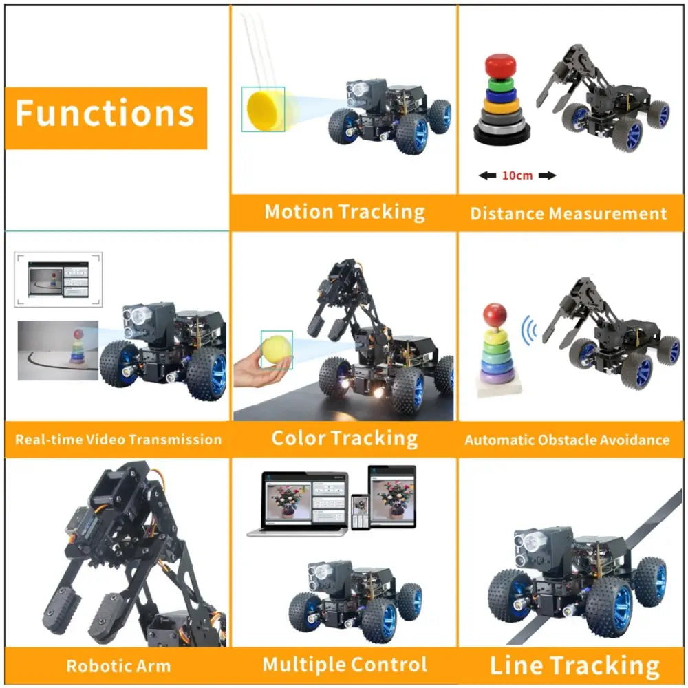 Adeept PiCar 4WD Pro Smart Robot Car 2-in-1 Kit w/ 4-DoF Robotic Arm - RobotShop