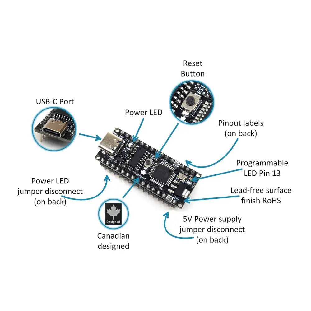 PTSolns Nano Flip Microcontroller based on ATmega328P Arduino Nano Compatible - RobotShop
