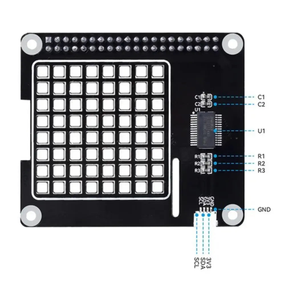 Panneau de Matrice de LED Programmable Couleur RVB 8x8 64 I2C 24 bits pour Raspberry Pi - RobotShop