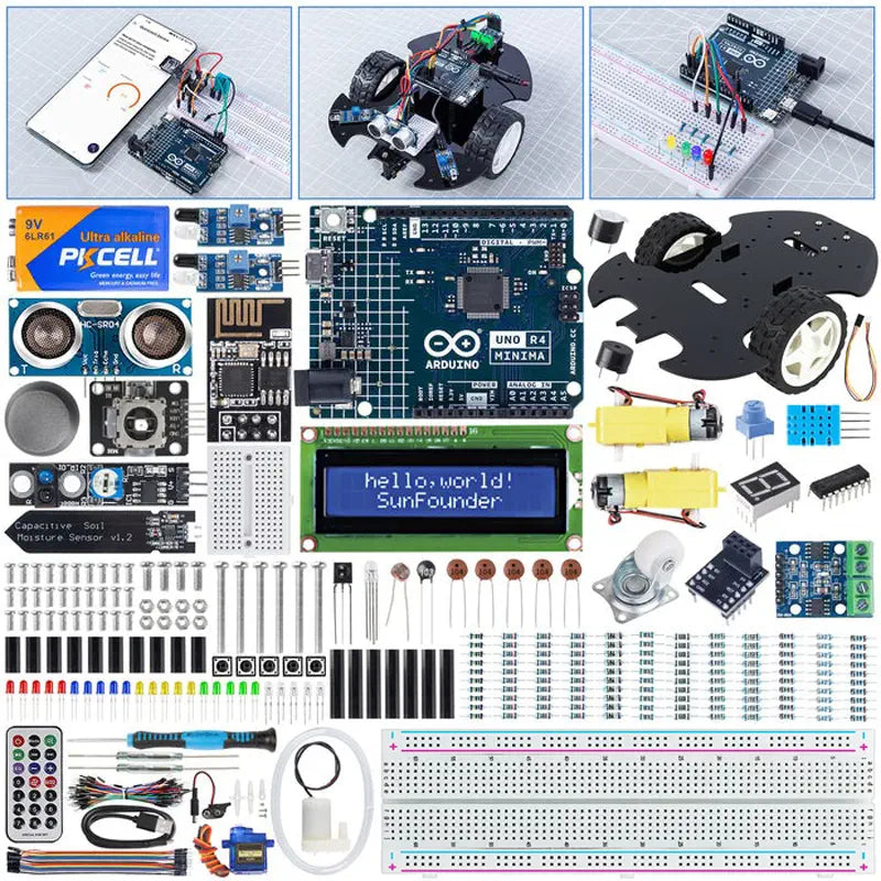 SunFounder 3-in-1 Ultimate Starter Kit w/ Original Arduino Uno R4 Minima - RobotShop