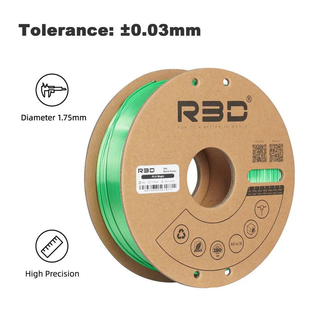Black/Green - Dual Colour Silk PLA Magic Filament by R3D - 1.75mm, 1kg ...