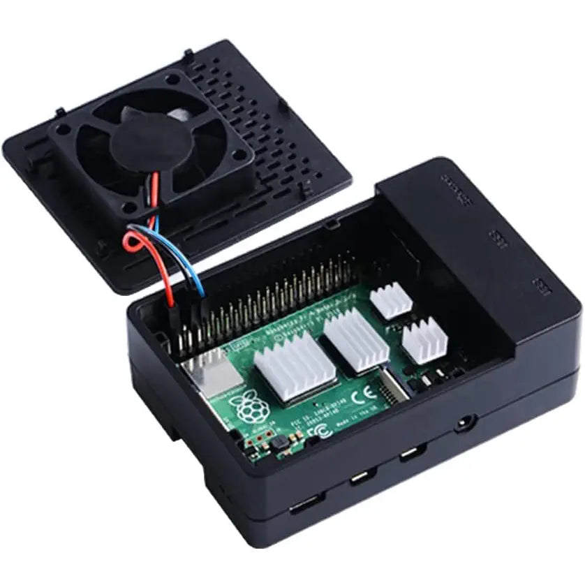 52Pi Fan ABS Case w/ Heatsinks for Raspberry Pi 4 B (Black) - RobotShop