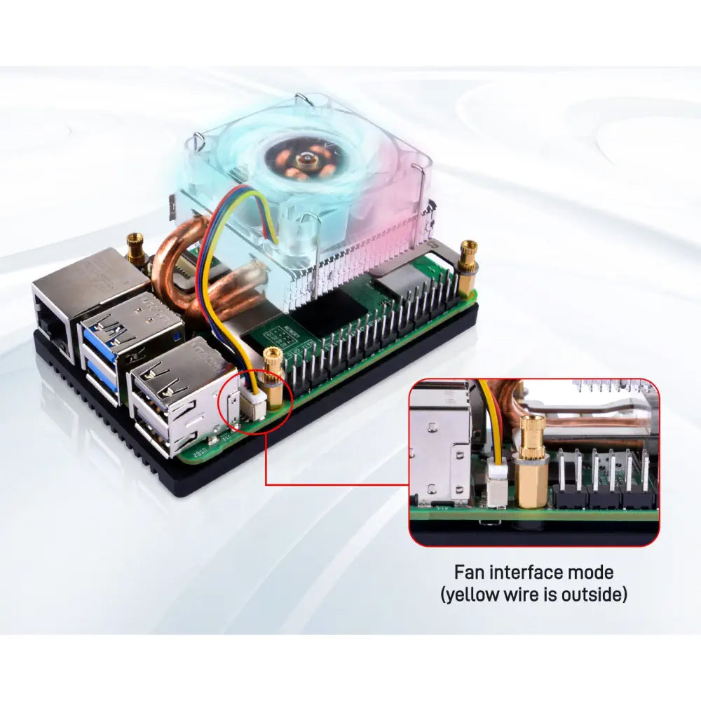 52Pi Low-Profile ICE Tower Cooling Fan RGB LED Light for Raspberry Pi 5 ...