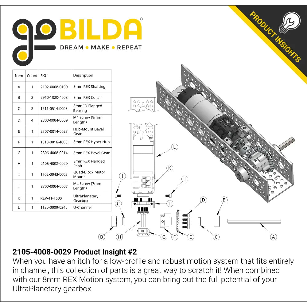Flanged Shaft for REV Motion Pattern (8mm REX, 29mm Length) - RobotShop