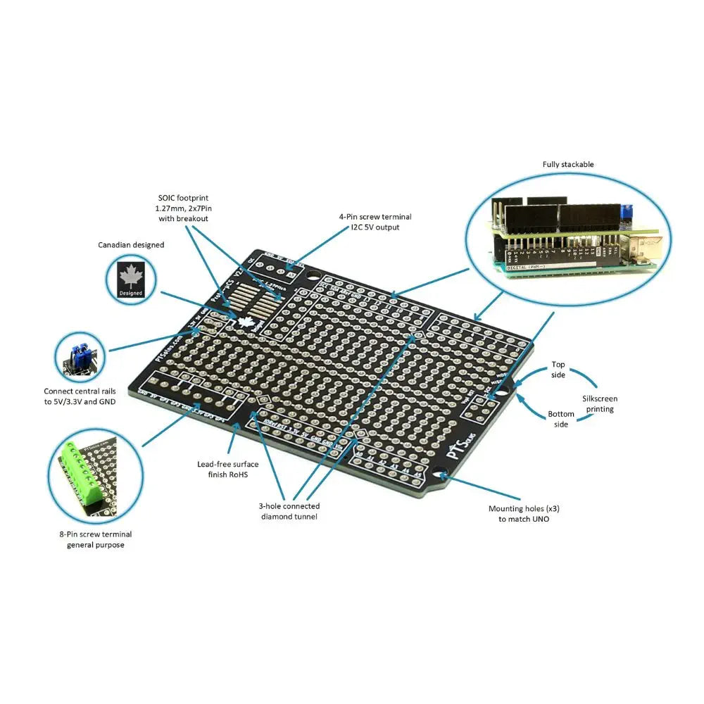 PTSolns Prototype PCB Microcontroller Shield for Arduino Uno - RobotShop