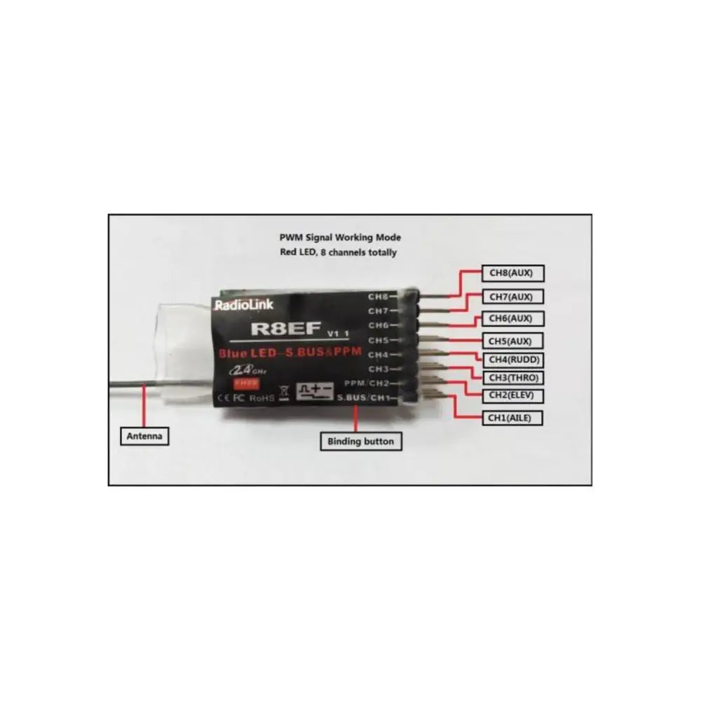 Radiolink R8EF 8-CH 2.4GHz FHSS Receiver for T8FB - RobotShop