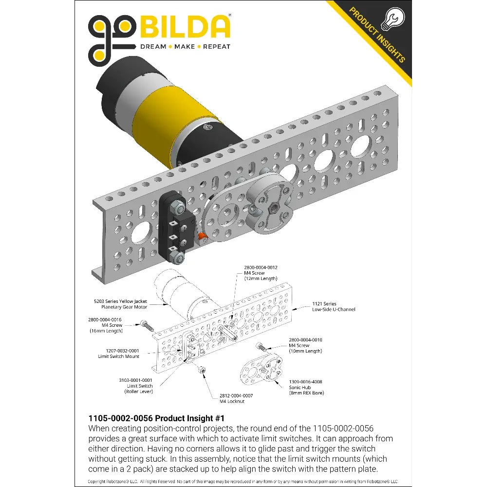 ServoCity 1105 Series Round-End Pattern Plate (2 Hole, 56mm Length ...