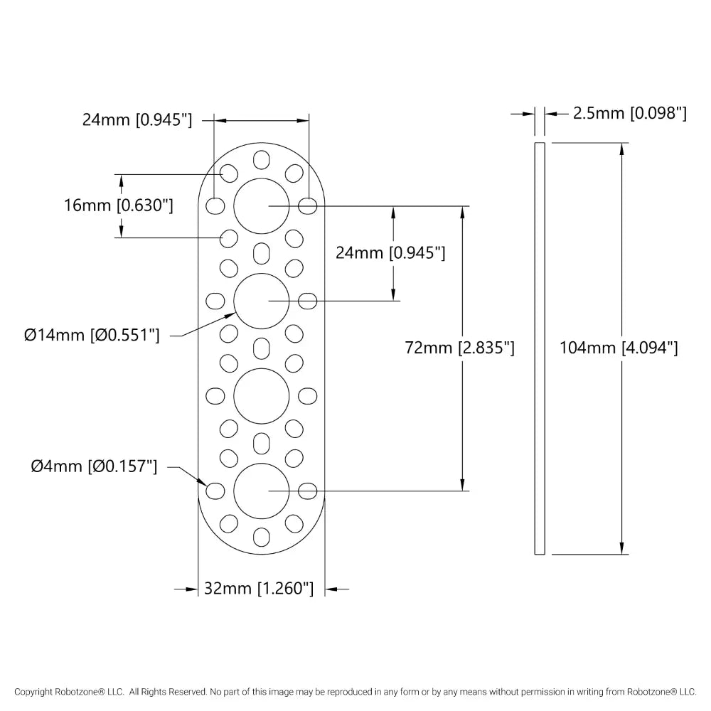 ServoCity 1105 Series Round-End Pattern Plate (4 Hole, 104mm Length ...