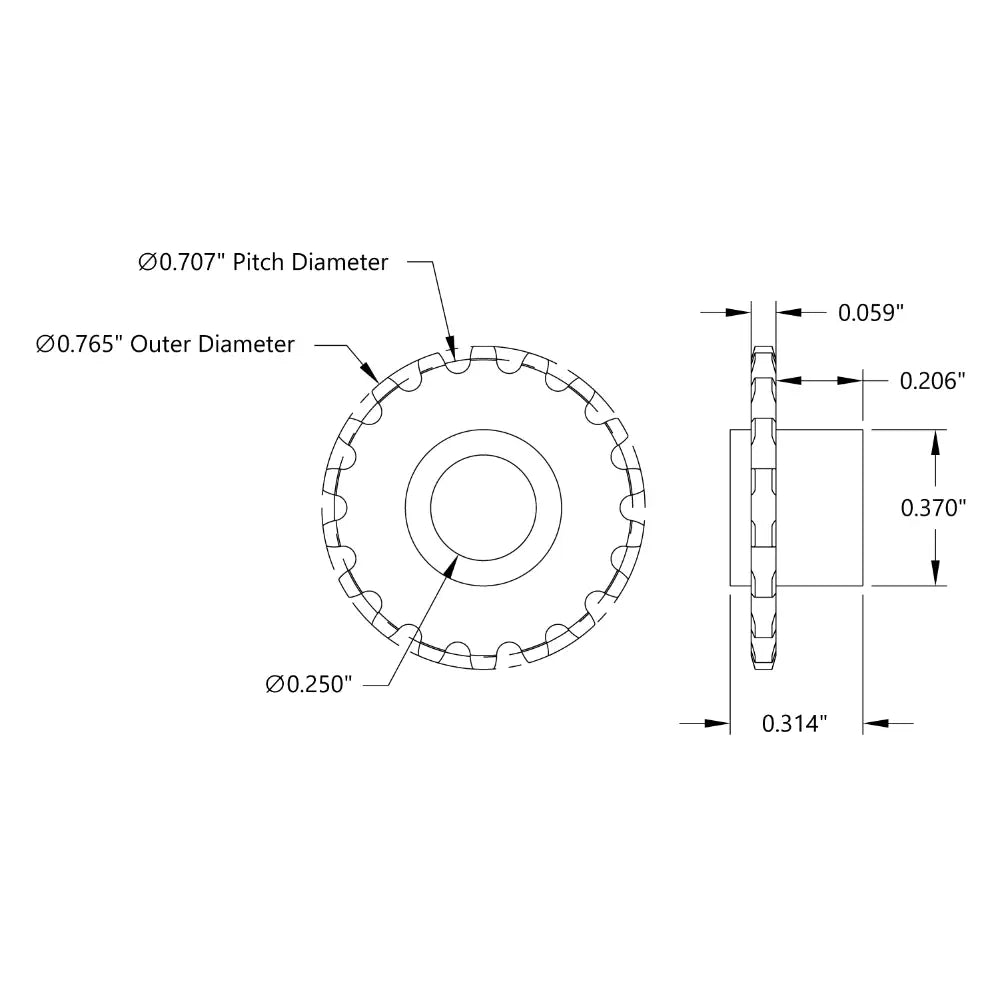 ServoCity 18 Tooth Press Fit Sprocket (0.1227" Pitch, 0.250" Bore ...