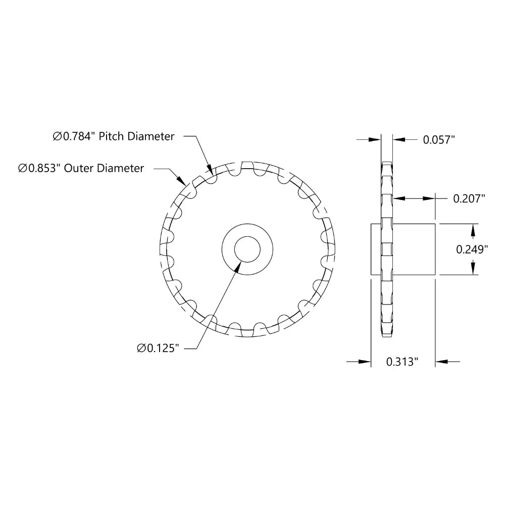 ServoCity 20 Tooth Press Fit Sprocket (0.1227" Pitch, 0.125" Bore ...