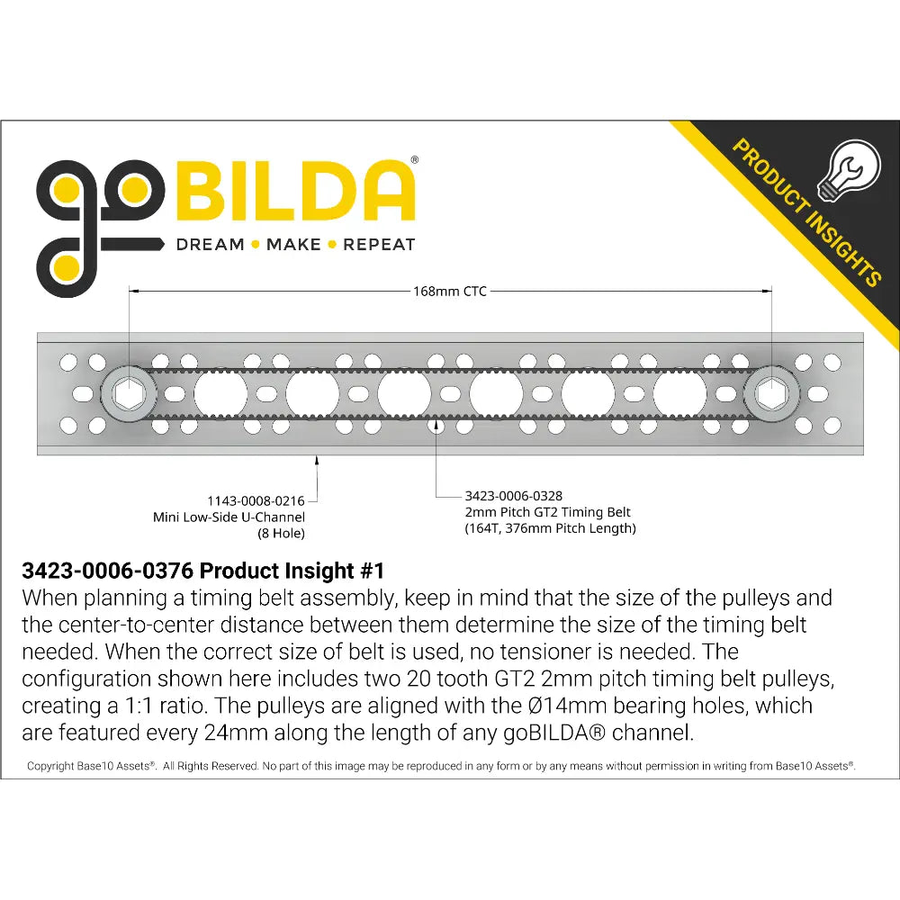 ServoCity 2mm Pitch GT2 Timing Belt (6mm Width, 376mm Pitch Length, 188 ...