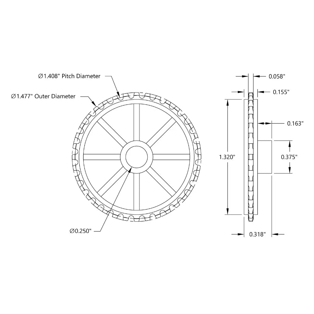 ServoCity 36 Tooth Press Fit Sprocket (0.1227" Pitch, 0.250" Bore ...