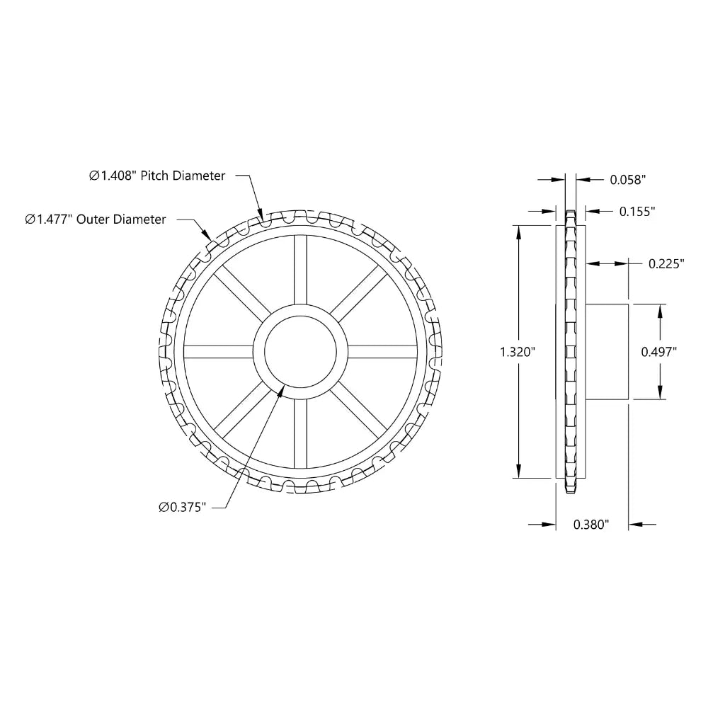 ServoCity 36 Tooth Press Fit Sprocket (0.1227" Pitch, 0.375" Bore ...