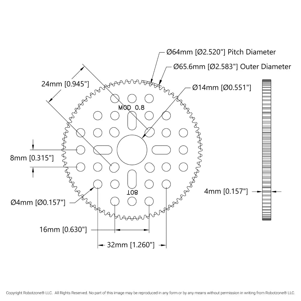 ServoCity 80 Tooth Hub-Mount Gear (MOD 0.8, 4mm Thick Acetal) - RobotShop